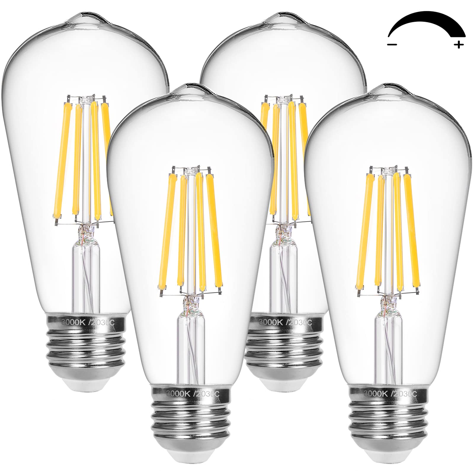 FANDBO LED Vintage Bulb 9W Dimmable LED Filament Light Bulb 75W-100W Incandescent Equivalent 1200LM ST64 Led Edison Bulb 3000K Soft White 90+ CRI E26 Medium Base Clear Glass for Home, Office, 4 Pack