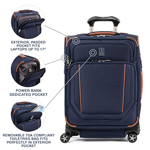 Travelpro Crew Versapack Softside Expandable 8 Spinner Wheel Luggage, USB Port, Men and Women, Patriot Blue, Carry on 21-Inch