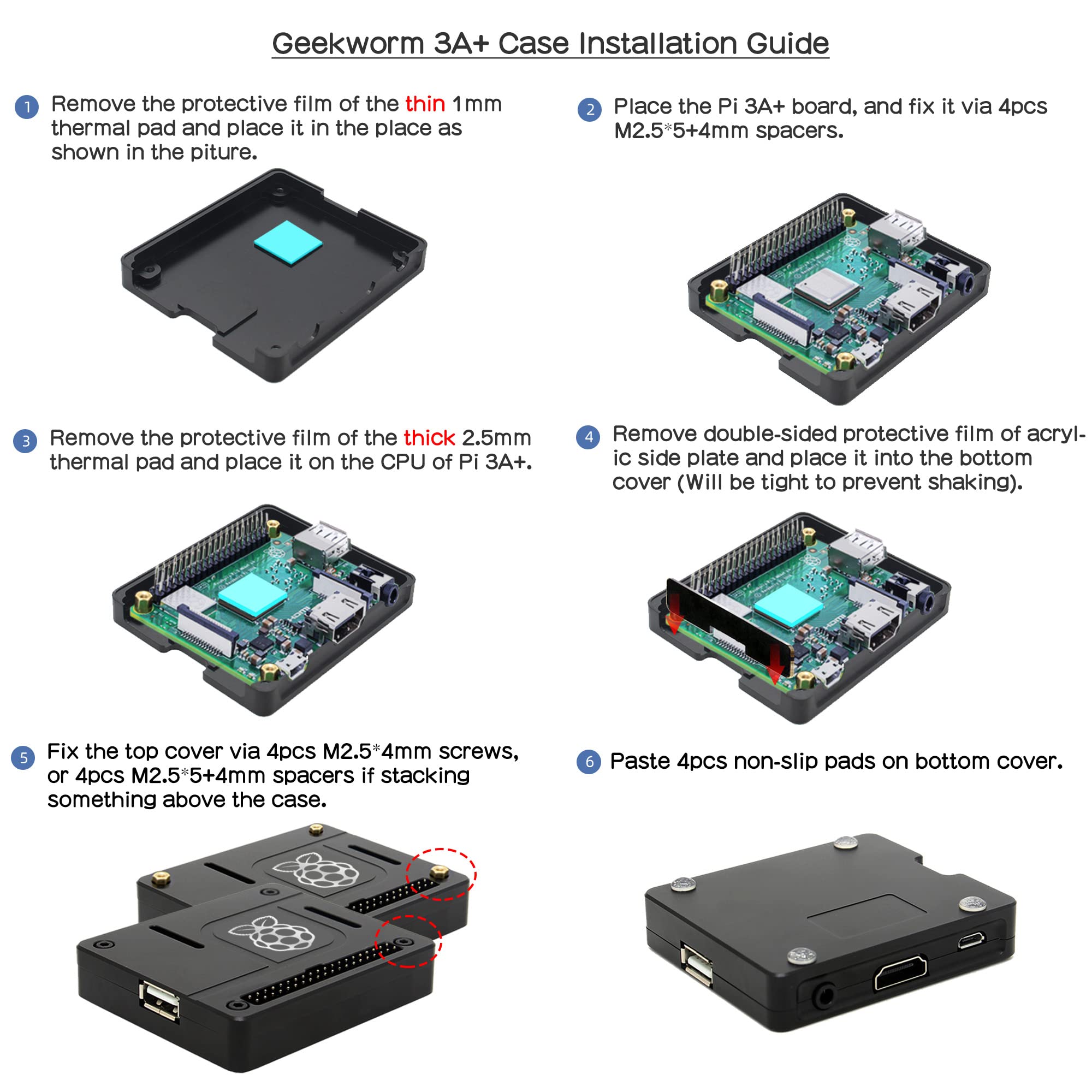Geekworm Aluminum Case for Raspberry Pi 3A+, CNC Ultra-Thin Aluminum Alloy Metal Heatsink Case Compatible with Raspberry Pi 3 Model A+(Plus)/Raspberry Pi Model A+