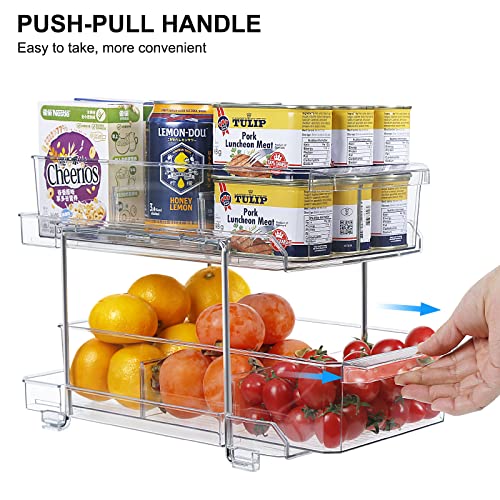 shopwithgreen 2 Tier Clear Organizers and Storage with Dividers, Pull Out Under Sink Organizer, Multi-Purpose Drawer Basket, Kitchen Bathroom Countertop Vanity, Medicine Cabinet Office Storage Bins