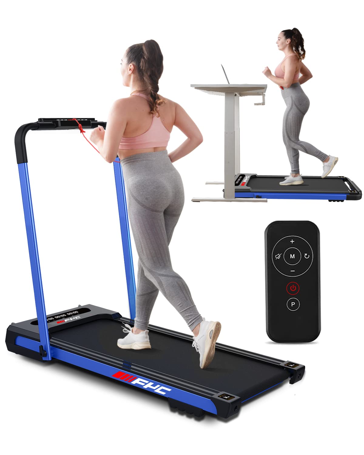 FYC Under Desk Treadmill - 2 in 1 Folding Treadmill for Home 3.5 HP, Foldable Treadmill Compact Electric Treadmill Remote Control LED Display Walking Running Jogging for Home Office Silver