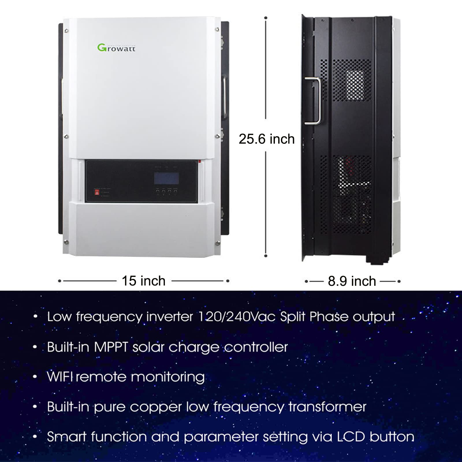 Growatt Solar Inverter 6000W, Off Grid Solar Inverter 48V DC to 120 AC, Split Phase Solar Inverter Built-in 80A MPPT, Hybrid Solar Inverter Charger with WIFI Module, Output Grid Solar Inverter Charger