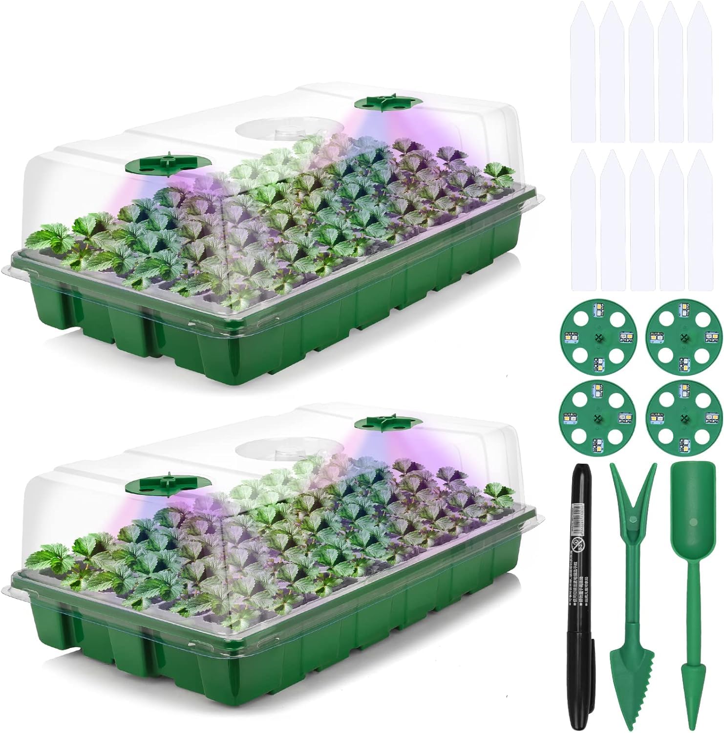 FEYDSGF Seed Starter Tray with Grow Light,40 Cells (2 Pack) Seed Starter Kit with Air Vent Humidity DomeHeightened Lids Growing Trays for Indoor Gardening Plant Germination Trays