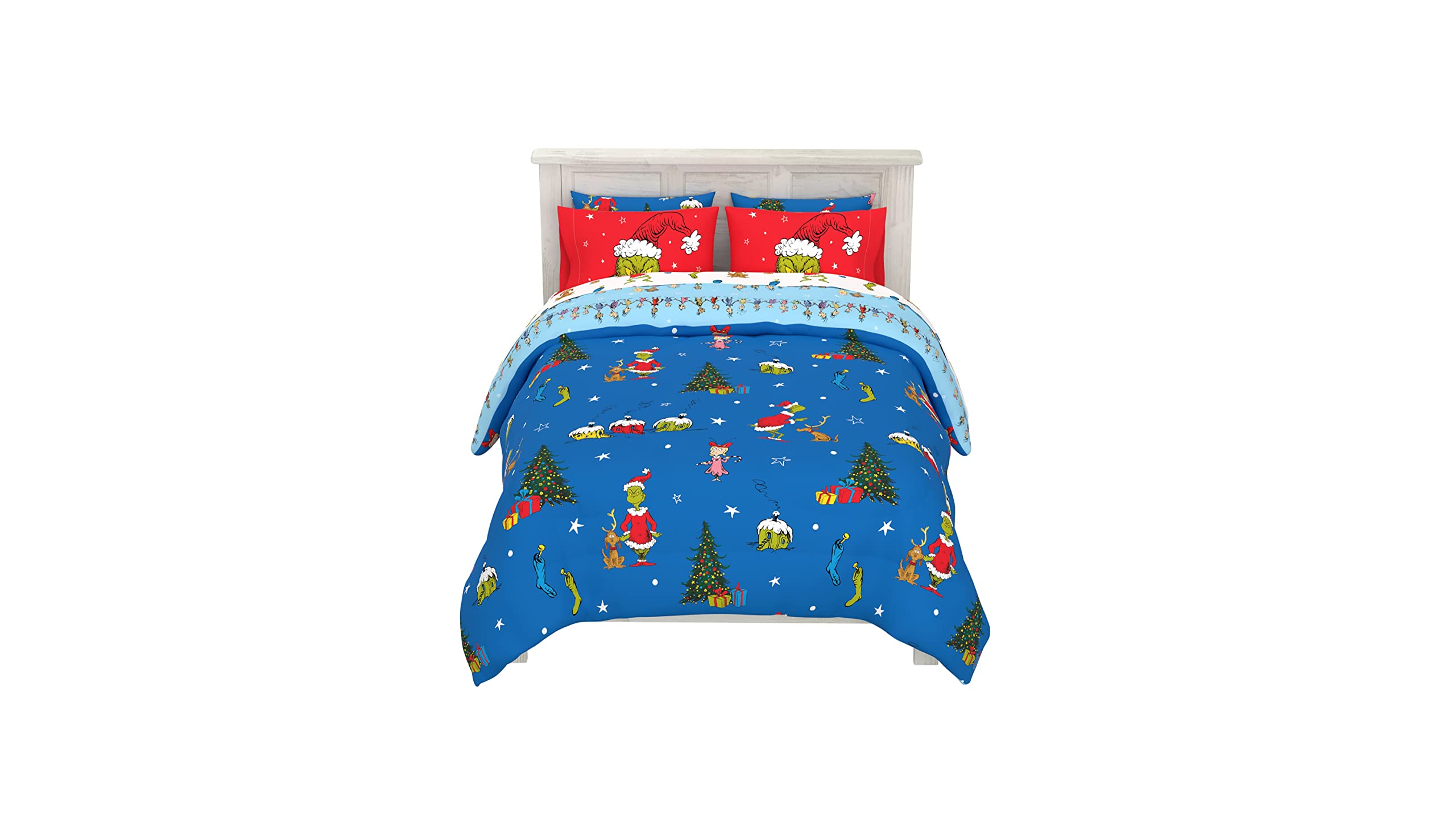 Franco Grinch by Dr. Seuss Holiday & Christmas Bedding Super Soft Comforter and Sheet Set with Sham, 7 Piece Queen Size (Official Dr. Seuss Product)