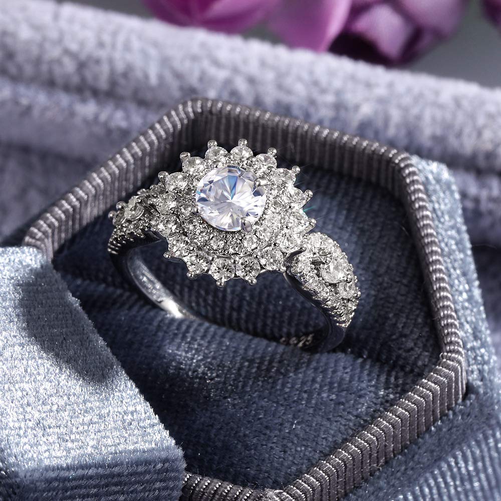 GUIDECUN Fashion Round Cut CZ Cubic Zirconia Pavé Modern Simulated Diamond Halo Ring Shining Wedding Party Statement Ring (US Size 10)