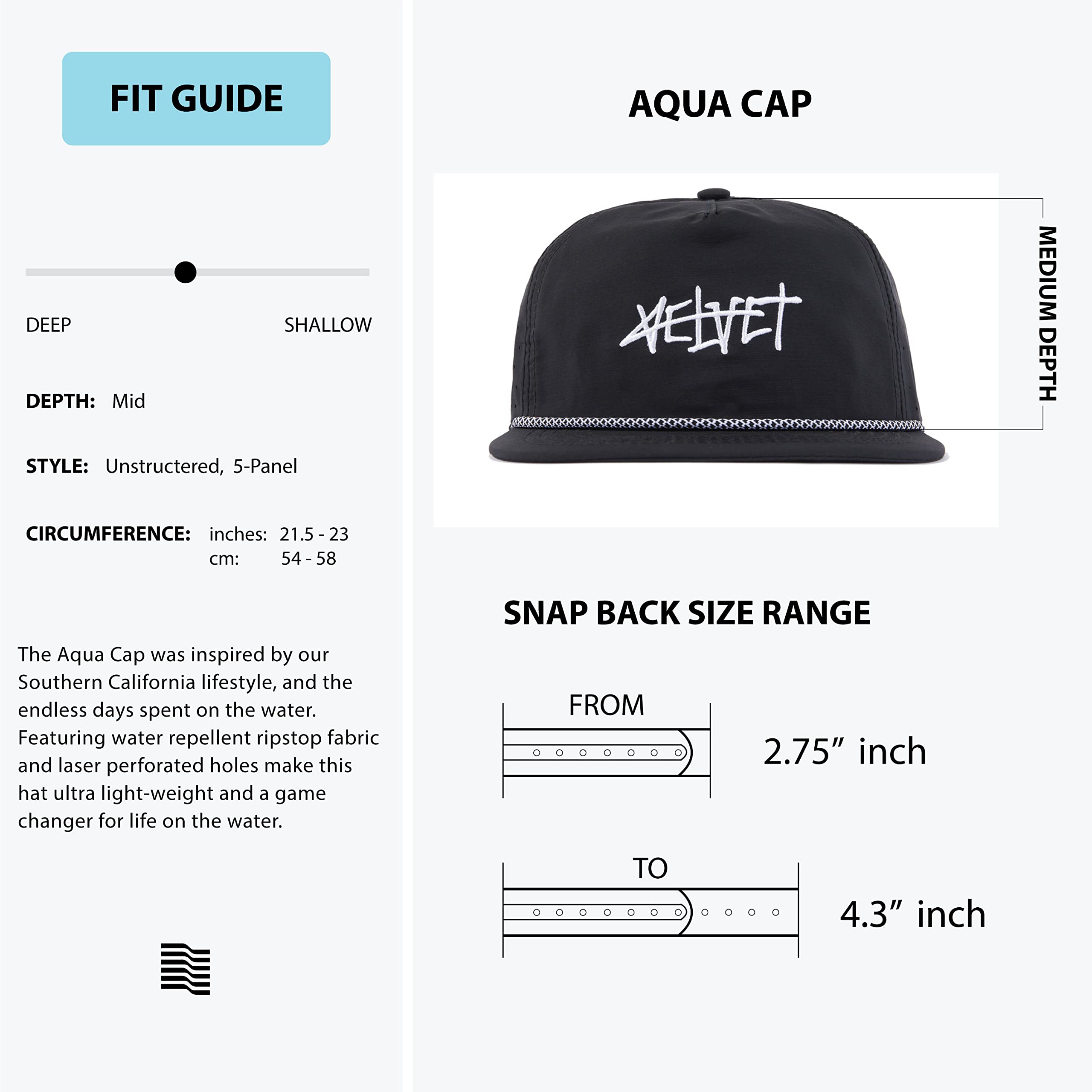 Hydro Waterproof Men's Hat, Sports Performance Snapback Cap with Rope, Water Proof Baseball Hat for Golf, Running, Gym, Boating, Moisture Sweat Resistant, One Size Fits All Melins, Unisex Black