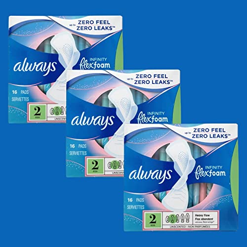 Size 2 Infinity Flex Foam Pads Bundle | Includes 3, 16 Count Boxes of Infinity Flex Foam Size 2 Pads with Wings, Heavy Flow, Unscented | Plus Travel Wet Wipes!