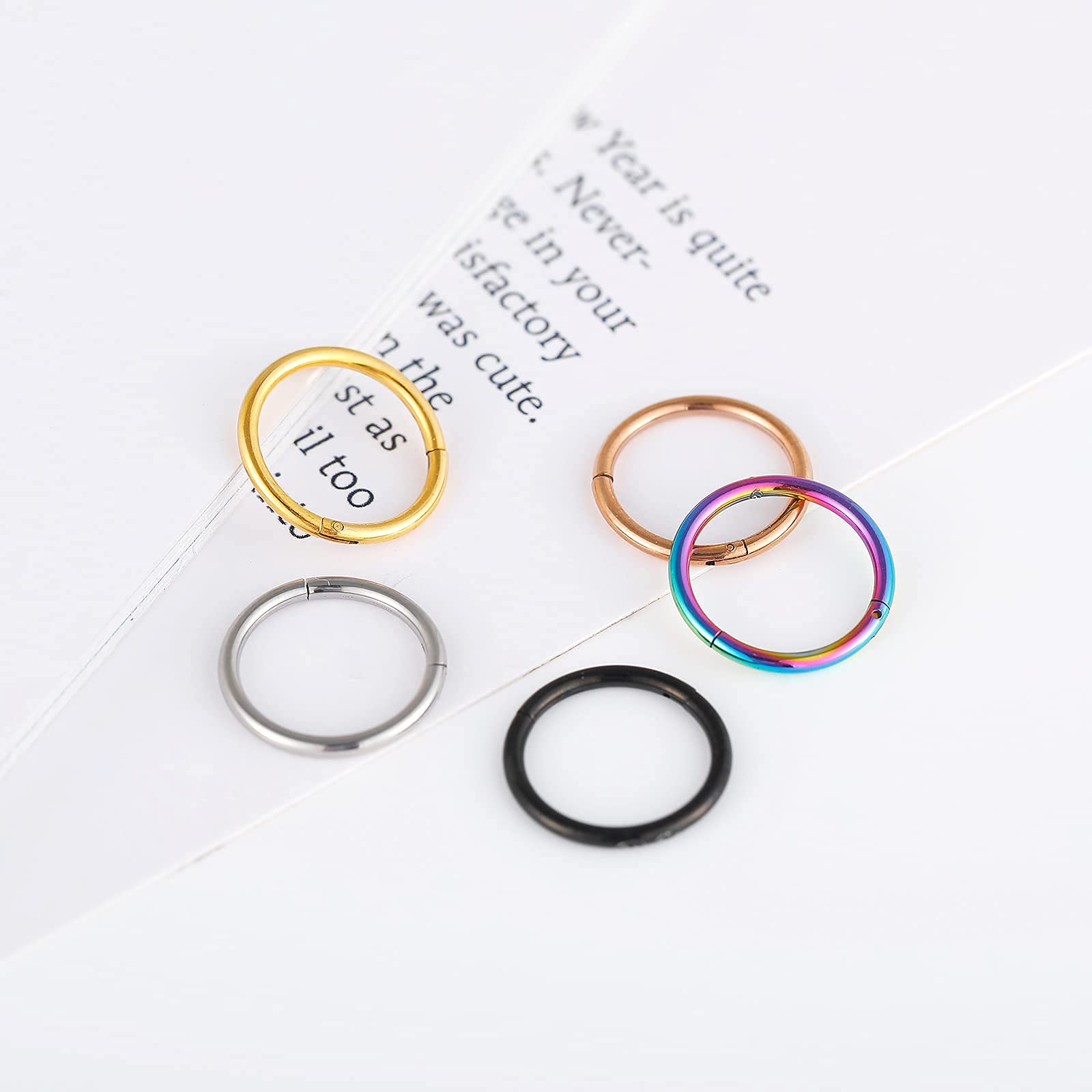 Generic 5Pcs Set 16G Nose Rings 316L Surgical Steel Hinged Segment Ring Septum Clicker Lip Nipple Rings Cartilage Rook Helix Conch Tragus Daith Earring Piercing Jewelry, Multicolor (EVBD0018-8mm)