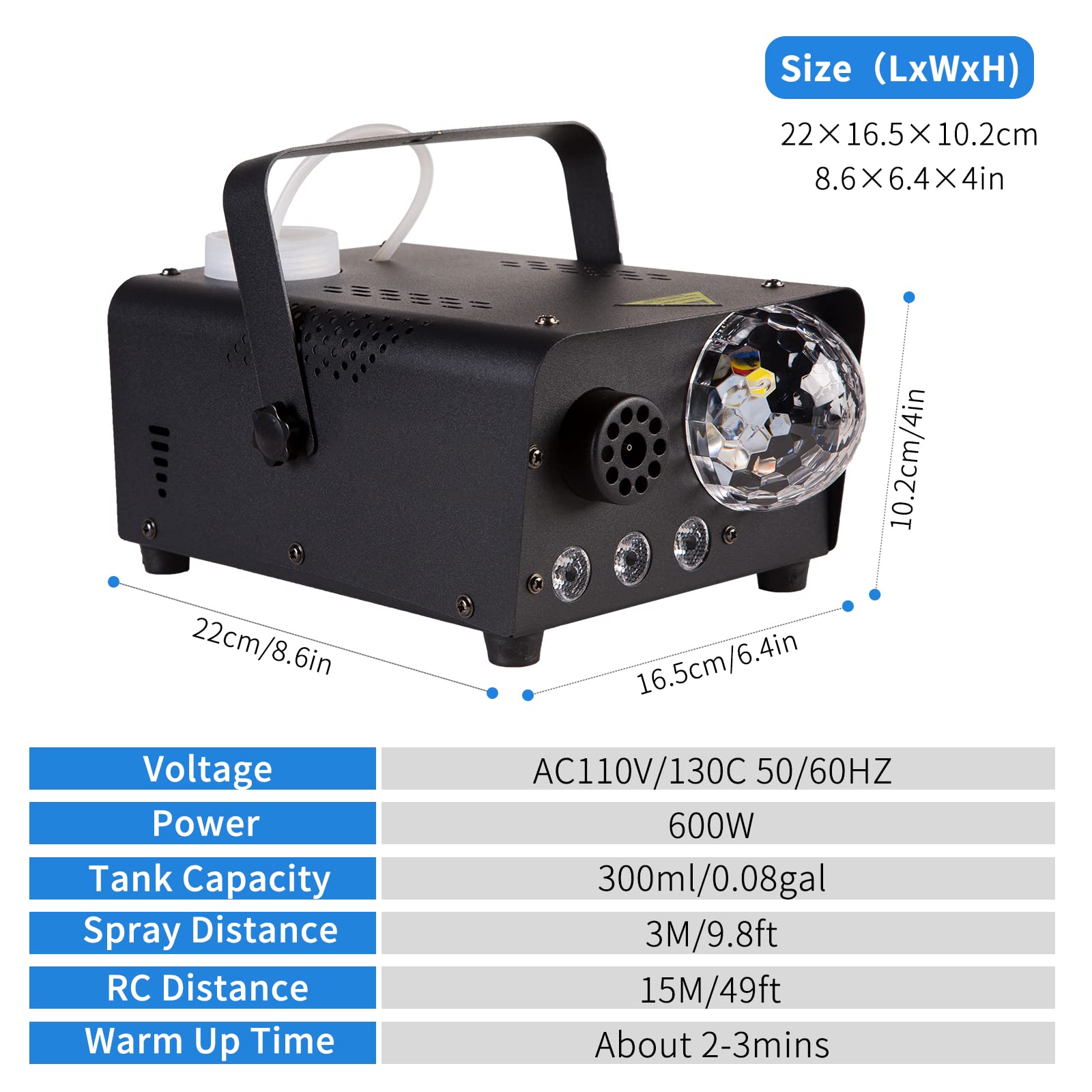Fog Machine 600W Smoke Machine with Disco Ball Lights 2300 CFM Huge Fog with Wireless and Wired Remote Control for Parties Halloween Wedding Christmas Dance DJ