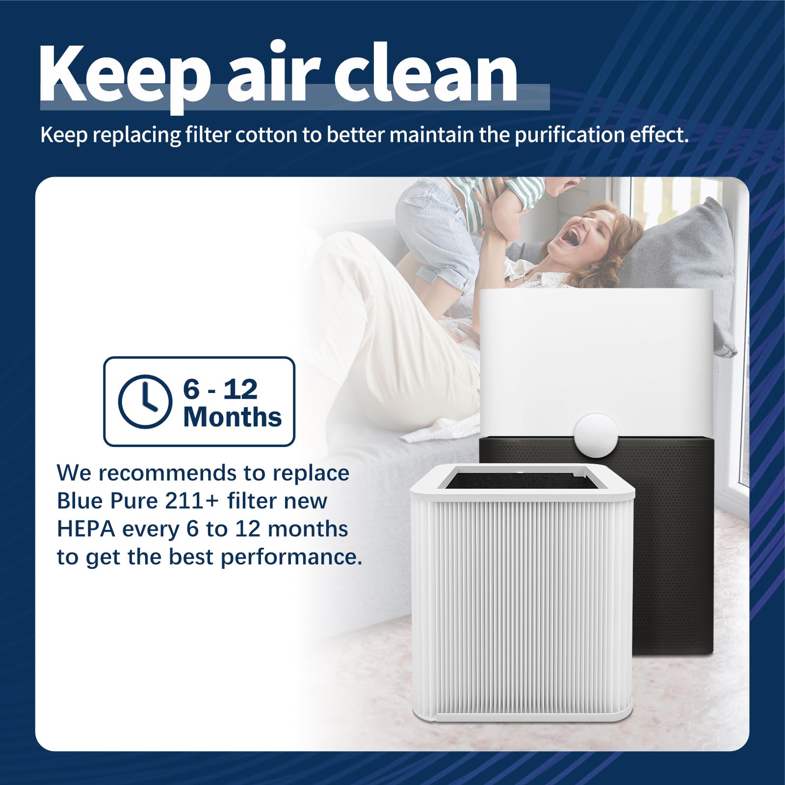 Lantiny 211+ Replacement Filter Compatible with Blueair Blue Pure 211+ Air Cleaner Purifier,Particle and Activated Carbon Replacement Filter,2 Pack