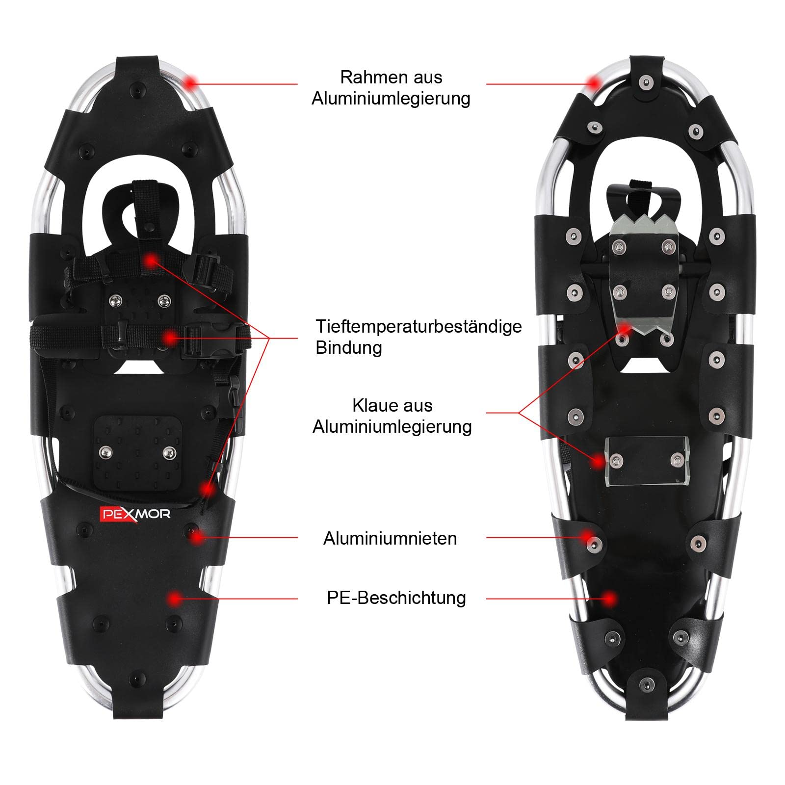 HAUBIS 8 * 25'' Outdoor Non-Slip Mountaineering Ski Equipment Snow Walking Anti-Fall Artifact Snowshoes Silver Frame Black