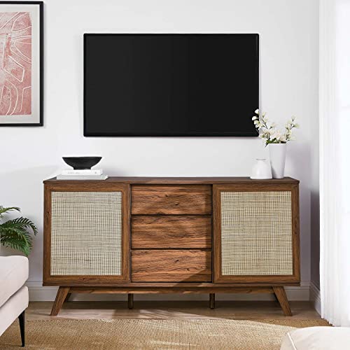 Modway Soma 59" Rattan High TV Stand Sideboard, Walnut