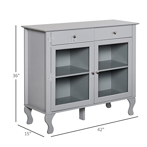 HOMCOM Retro Style Kitchen Sideboard, Buffet Cabinet, Cupboard with Glass Doors and Drawers, Adjustable Shelves for Living Room