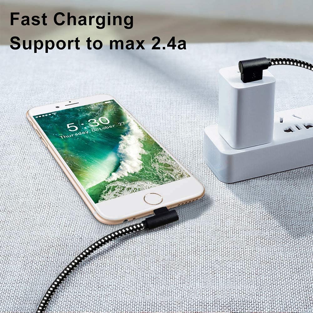 Lightning Cable 6ft (3-Pack), [Apple MFi Certified] Right Angle Braided Nylon Cable for iPhone Chargers, Fast Charging Cord Compatible with iPhone 14/13/12/11 Pro Max/XS MAX/XR/XS/X etc