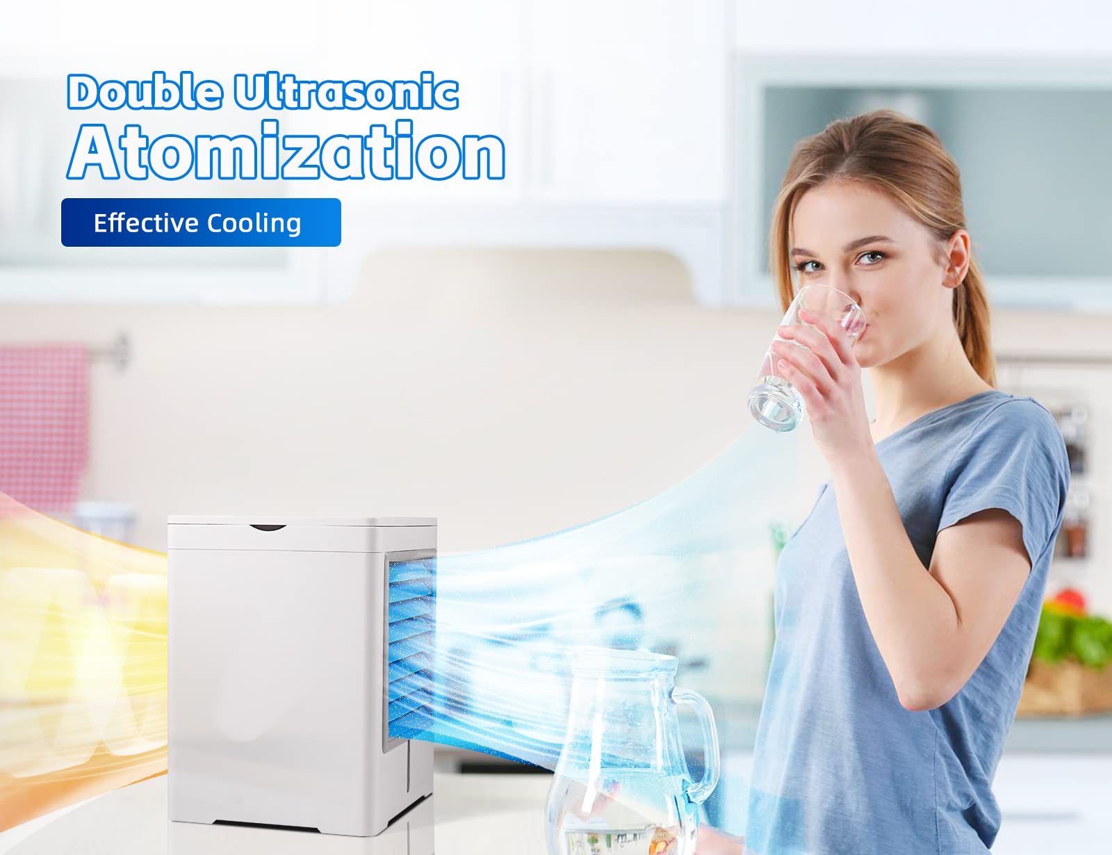 Off Paper Personal Air Conditioner Mini AC, 3 Speeds 450ML Water Tank Room Evaporative Air Cooler Cooling Fan with Timer, Aromatherapy Notch, Spray Function, Portable AC Units for Rooms and Office