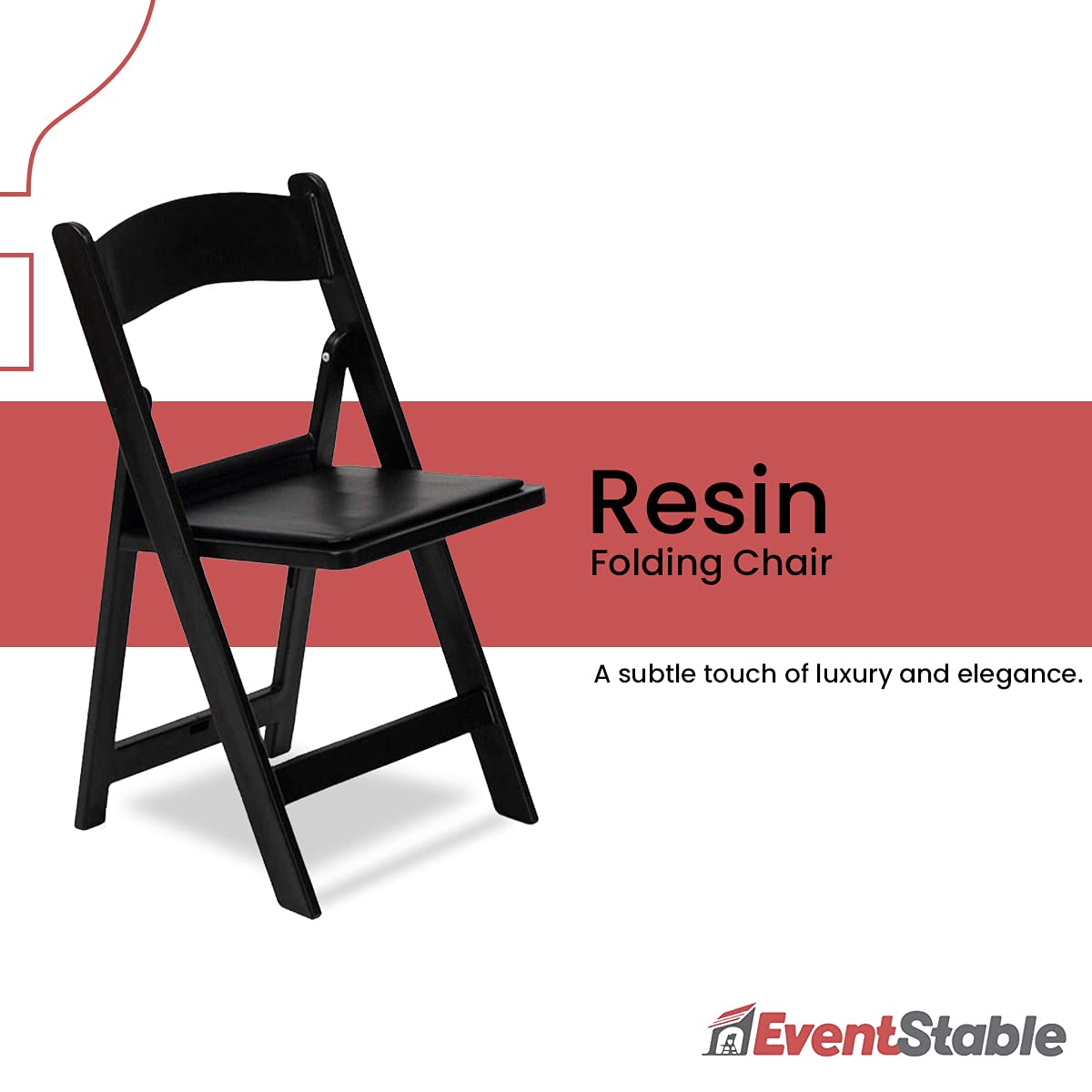 EventStable Titan PRO Resin Folding Chair - Black Indoor/Outdoor Lightweight Folding Chair - Vinyl Padded Folding Chair for Weddings Parties Events - 4 Pack
