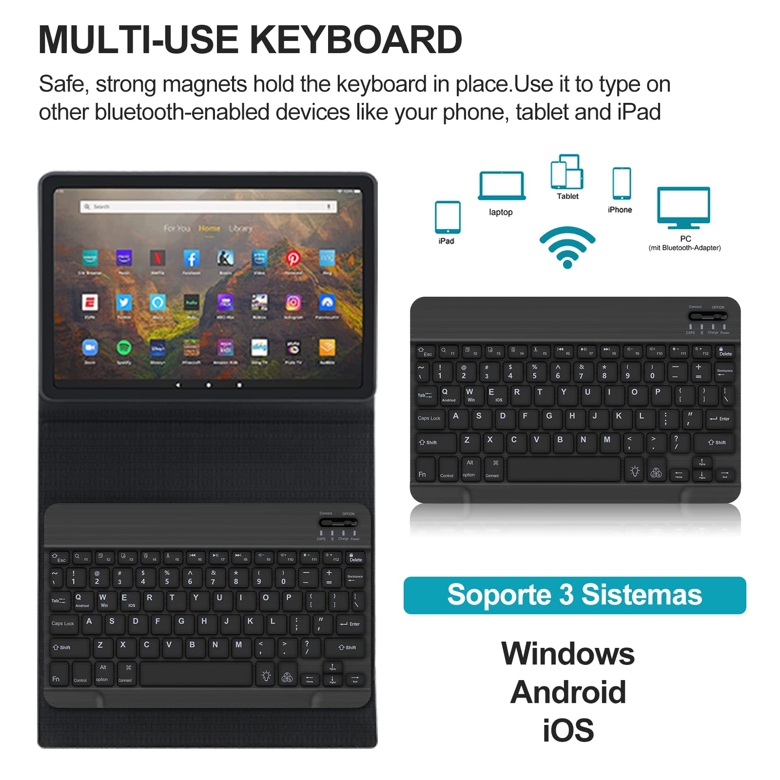 FOGARI Keyboard Case for Galaxy Tab A8 10.5 Inch 2022, Slim Smart Folio Case with 7 Colors Backlit & Magnetic Detachable Wireless Keyboard, Black