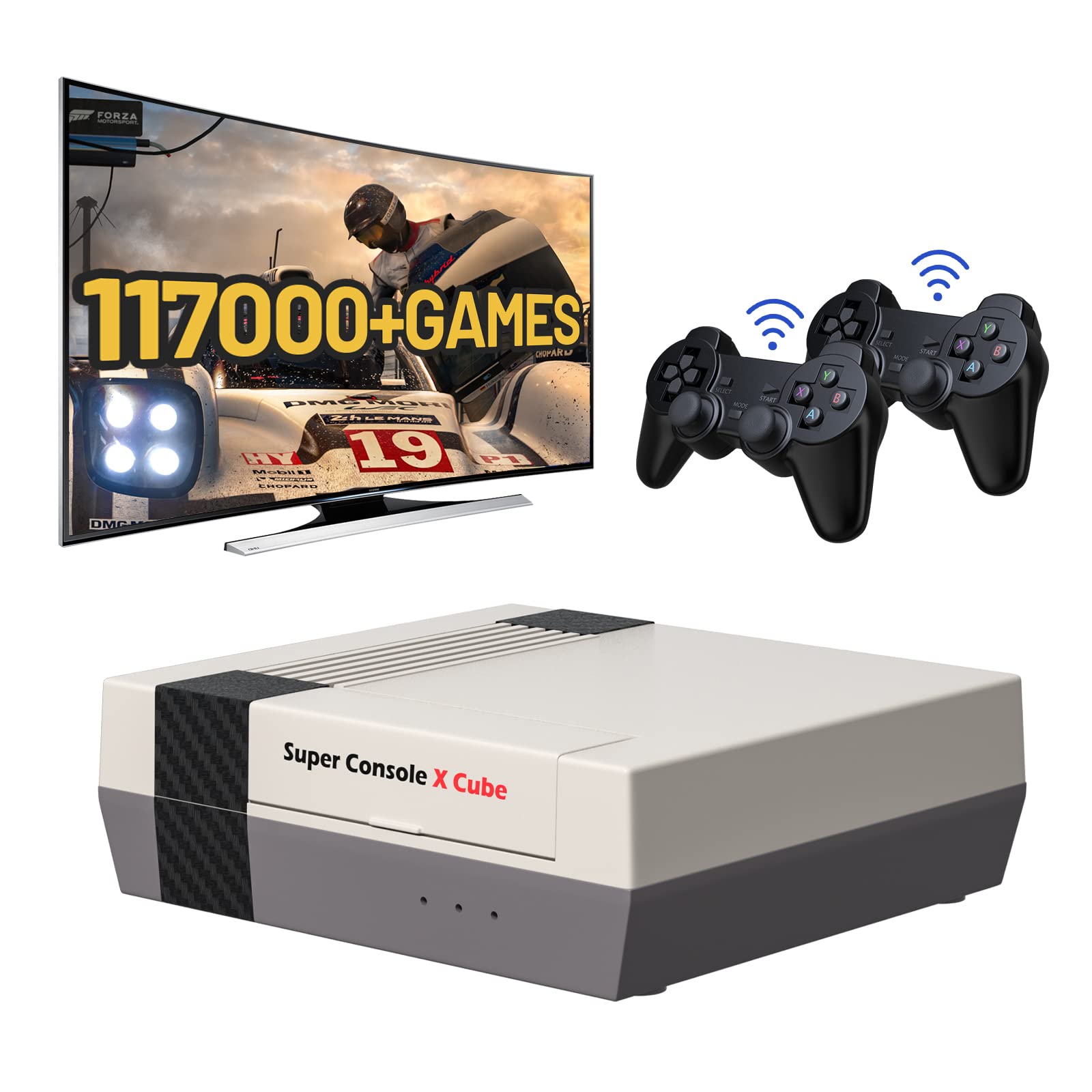 Kinhank Super Console X Cube Retro Game Console with 90000+ Classic Games, TV & Game System in 1,Video Game Console Supports 4K HD/AV Output, with 2 Wireless Game Controllers(64G)