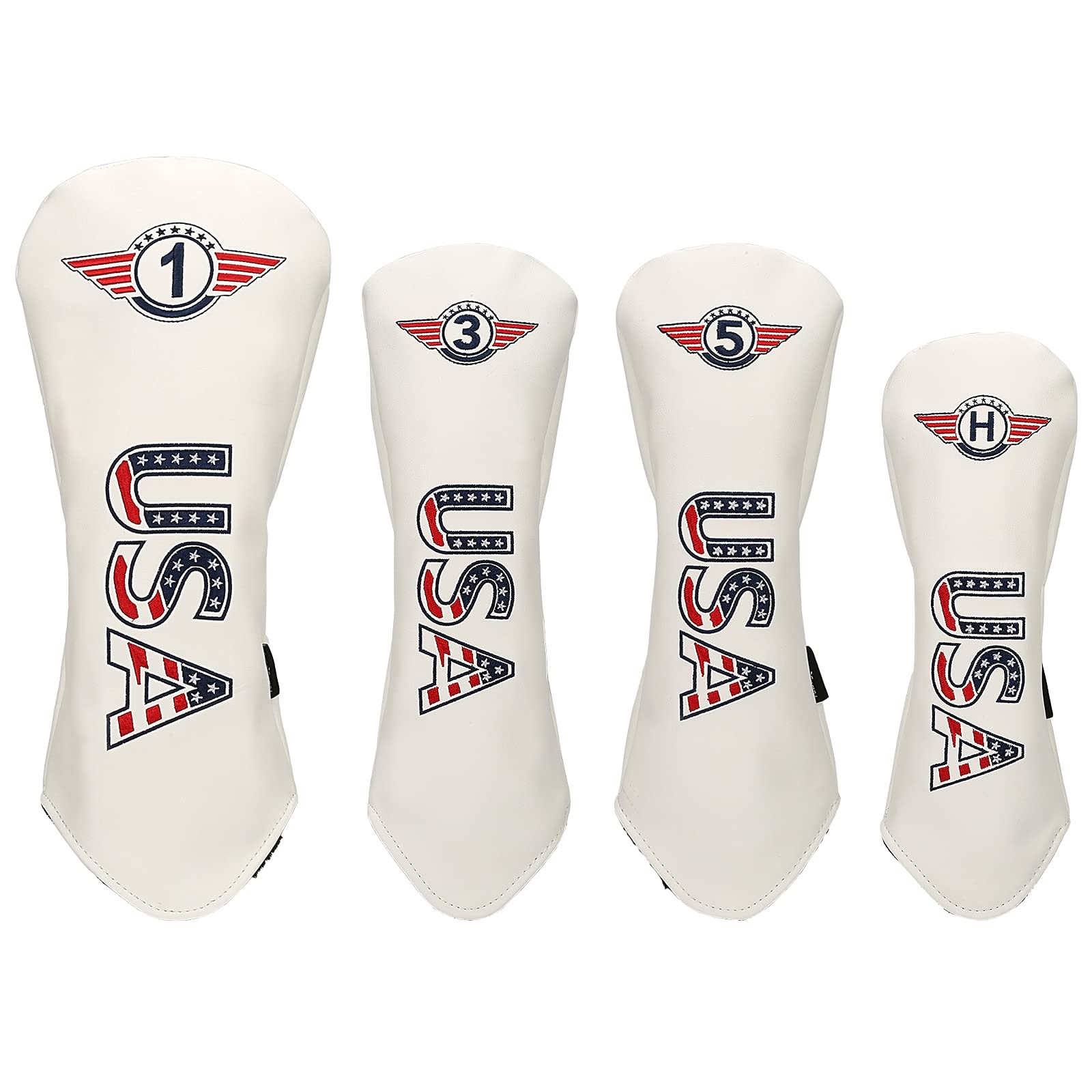 Golf Club Head Covers (4PCS) Driver Fairway #3#5 Hybrid PU Leather White for Men Women