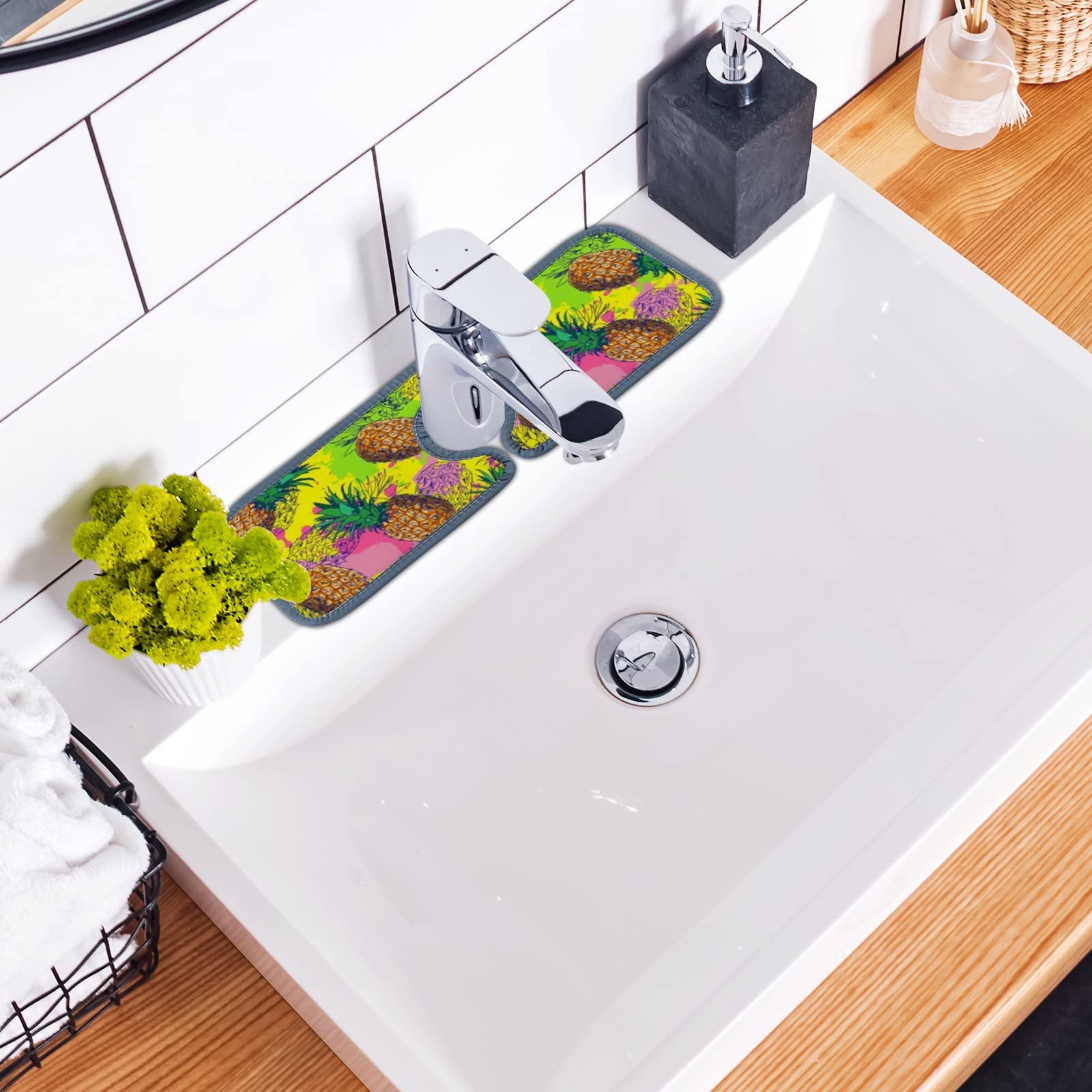 Kitchen Faucet Absorbent Mat 3 Pieces Bright Color Pineapples Faucet Sink Splash Guard Bathroom Counter and RV,Faucet Counter Sink Water Stains Preventer