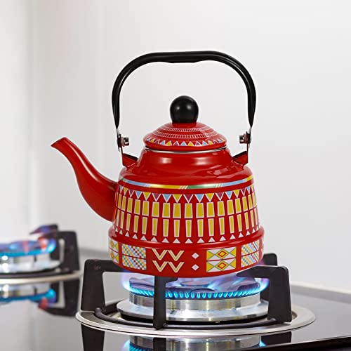 WeiLaiKeQi 2.5L Porcelain Enameled Teakettle with Handle,Hot Water Tea Kettle Pot for Home Kitchen, Red