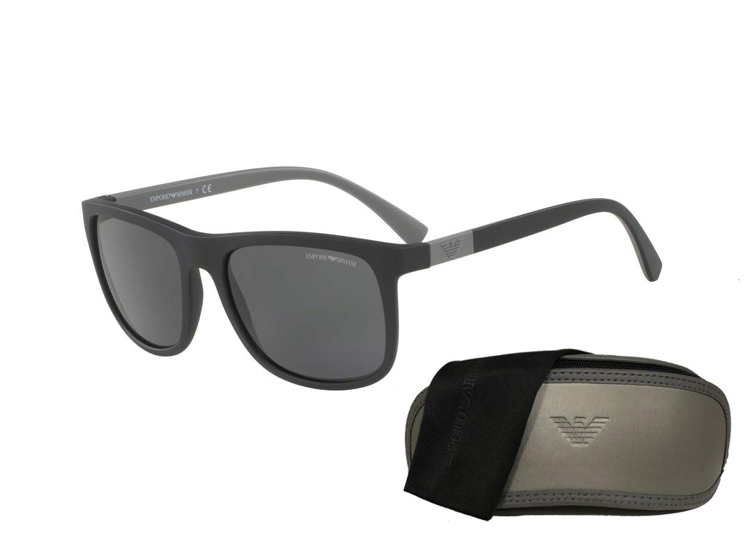 Emporio Armani EA4079 504287 57M Matte Black/Grey Square Sunglasses For Men+ BUNDLE With Designer iWear Eyewear Kit
