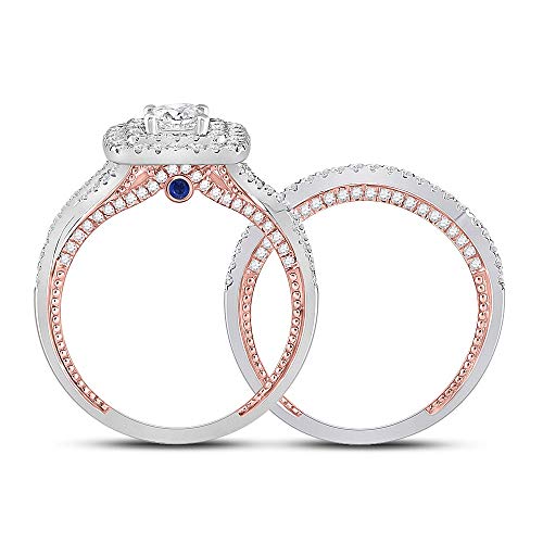 FB Jewels 14kt Two-tone Gold Womens Princess Diamond Bridal Wedding Engagement Ring Band Set 1-1/2 Cttw Size 7