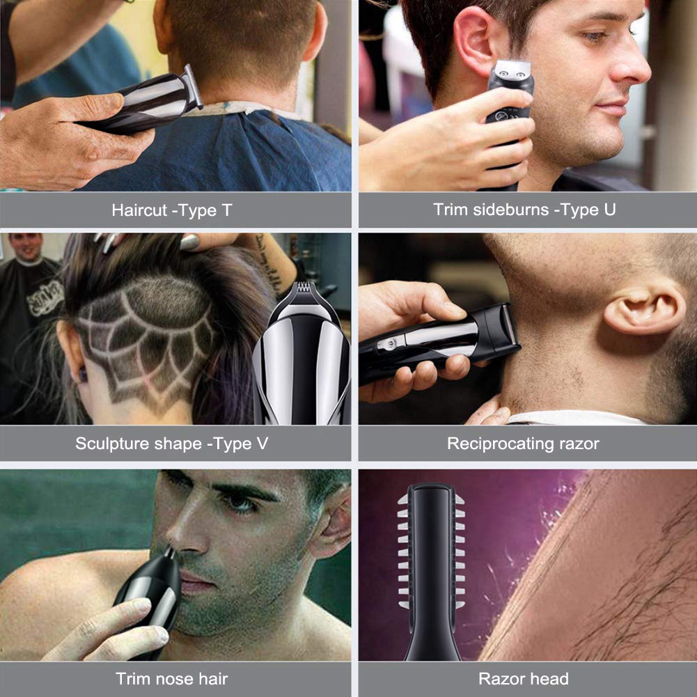 Hair Clipper Beard Trimmer Beard Trimmer Men's Hair Trimmer Hair Trimmer Nose Trimmer Body Groomer Waterproof Multi-Function USB (1711 B) (Deep Black)