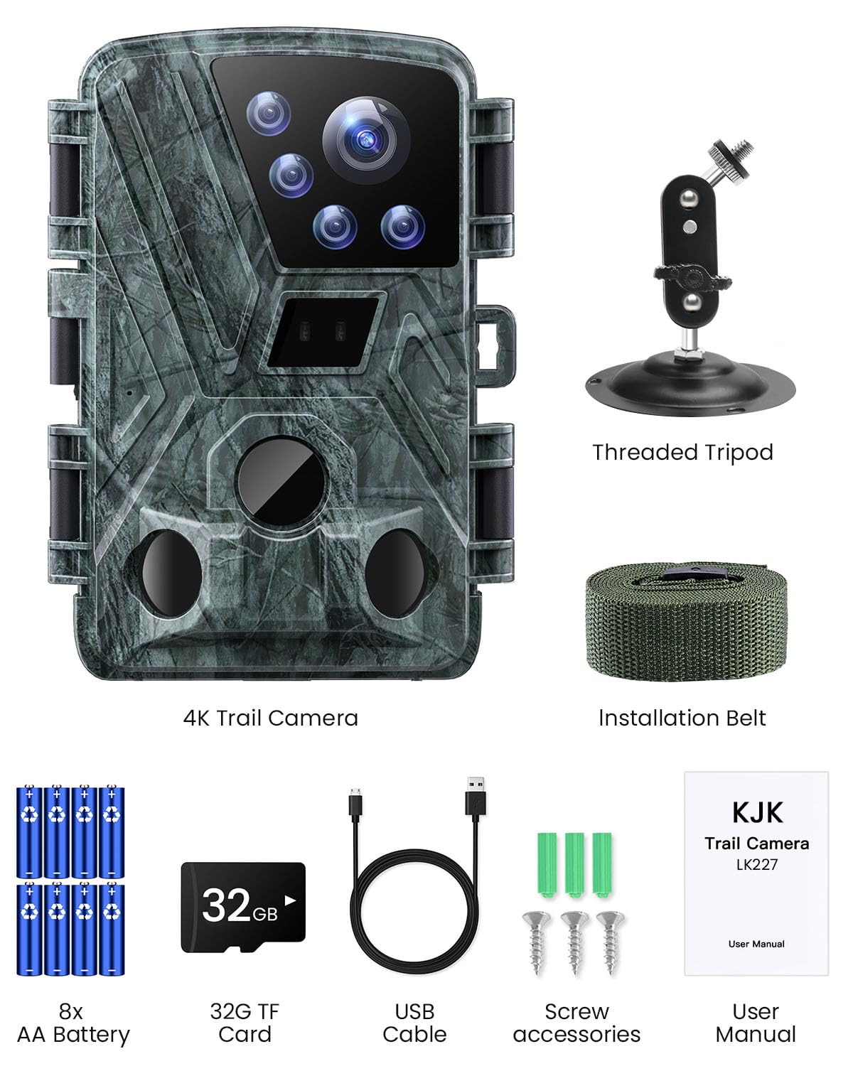 KJK Trail Camera, 42MP 4K 0.05s Trigger Motion Activated, Game Camera with Night Vision IP66 Waterproof 100ft 130°Wide-Angle for Wildlife Monitoring