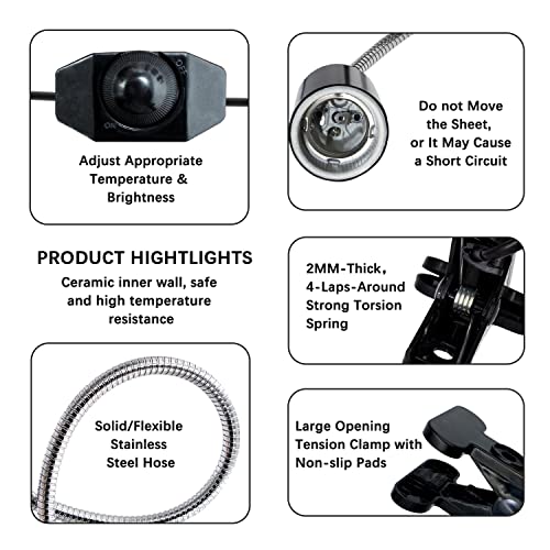 Pet Heating Light Lamp,Turtle Tank Light for Rreptiles,Flexible Clamp Lamp,Stand Heat Lamp,Adjustable Reptile Clamp Heat Lamp,with Clamp E27 Base 360° Hose Aquarium,for Reptiles Lizard Turtle,No Bulb