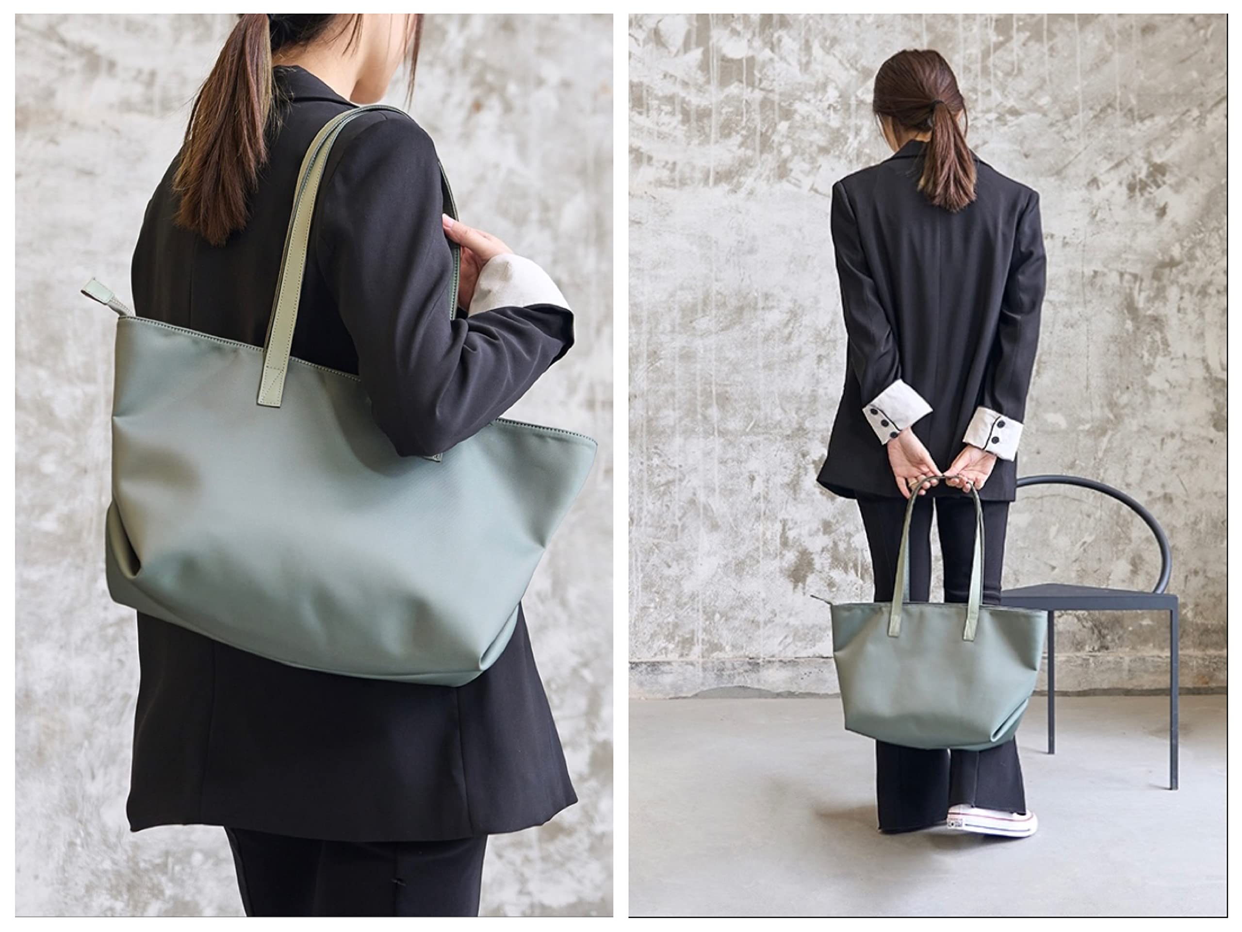 Lightweight Tote Bag For Women Medium Casual Foldable Nylon Shoulder Purse With Multi Pockets (Version 2-Light Green)