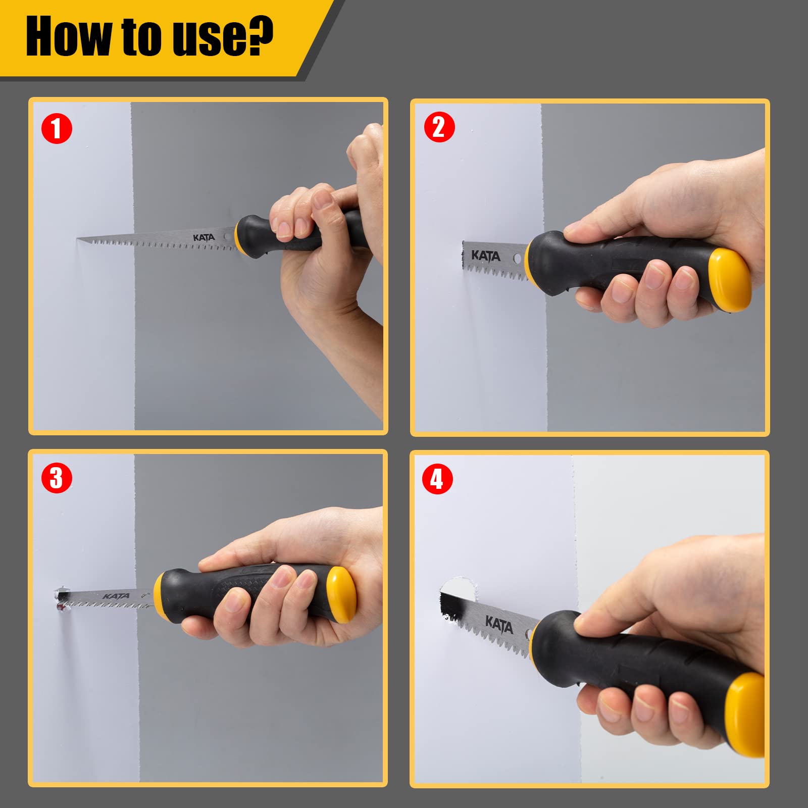KATA Hacksaw Frame Set, 12" Hacksaw Frame, 10'' Mini Hacksaw and Drywall Saw/Jab Saw, Including 4pc Extra Flexible Bi-Metal HSS Blades, Handsaw for Metal, Wood, PVC Pipes