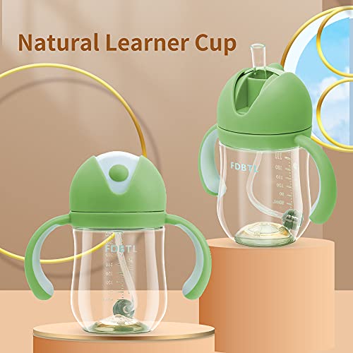 FDBTL Baby Soft Spout Sippy Cups, Learner Cup with Removable Handles, Leak-Proof, Spill-Proof, A Straw Brush, Break-Proof Cups for Toddlers Infant, 9 Ounce (Green)