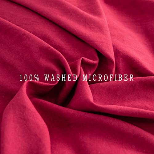 Red Duvet Cover King, 100% Washed Microfiber 3 Pieces Solid Color Casual Red Bedding Set for Men and Women, with Zipper Closure, Luxury Ultra Soft Relaxed Feel Natural Wrinkled Comfy (Red, King)
