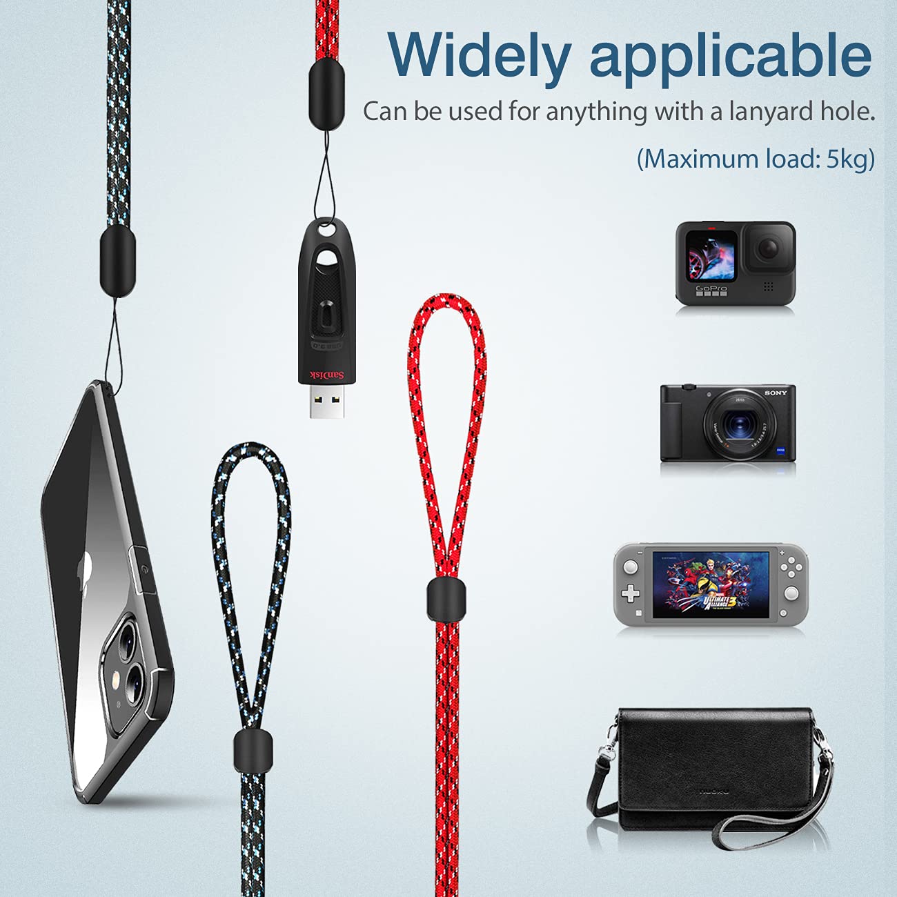 Hand Wrist Strap Lanyard, 6 Pack 8inch Adjustable Nylon Wristlet Straps Keychain String for Cell Phone Case Holder, AirPods Pro 2 2022, Camera, Key, GoPro, USB Drive, Ski Glove (Multi-Color)