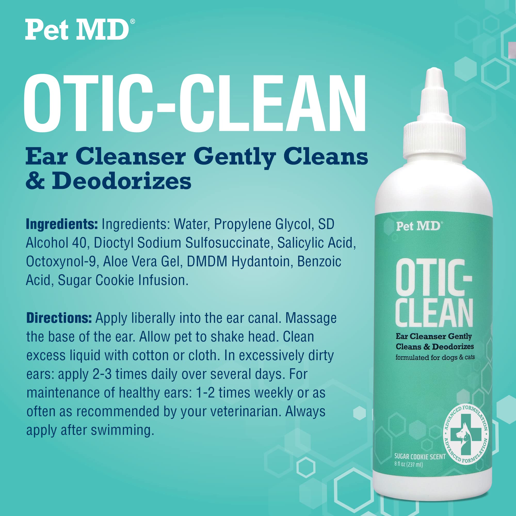 Pet MD Cat & Dog Ear Cleaner - Otic Ear Solution for Dogs - Pet Ear Cleaner - Cat Ear Cleaner Liquid - Cat & Dog Cleaning Supplies - Sugar Cookie Scent - 8 oz.