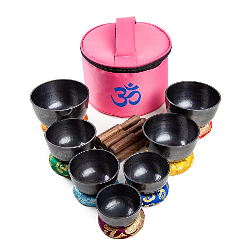 Himalayan Bazaar Tibetan Singing Bowls Set Of 7 Bronze for Meditation Mindfulness with Carry Box