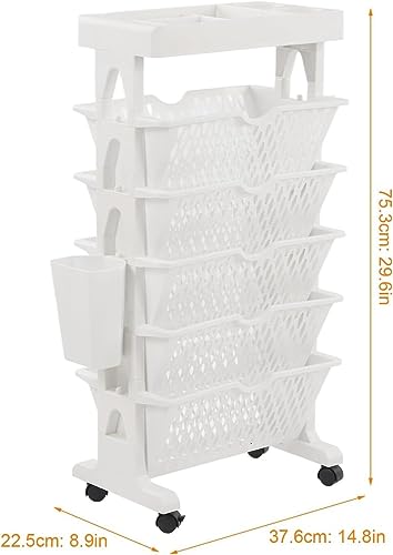FBITE Movable Bookshelf Cart, Rolling Utility Cart 6 Tier Large Capacity Thickened Multifunctional Rolling Book Rack Storage Trolley Rolling Bookshelf with Wheel for Deskside Living