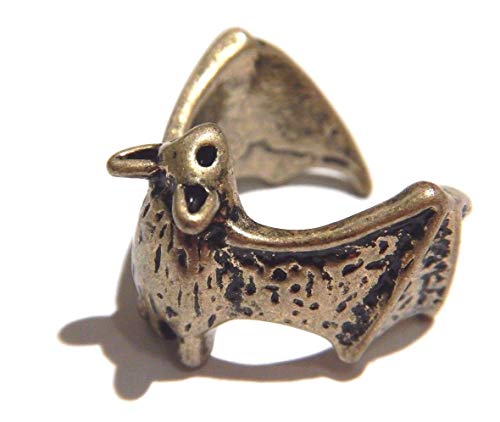 Figural Hugging Bat Finger Ring in Copper, Brass, Silvertone, or Black Color Halloween Vampire Gothic Cute (Brass/Goldtone)
