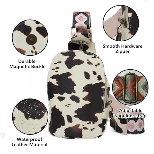 WeoTca Sling Bag for Women Crossbody Bags Multipurpose Chest Bags PU Leather Satchel(Cow pattern