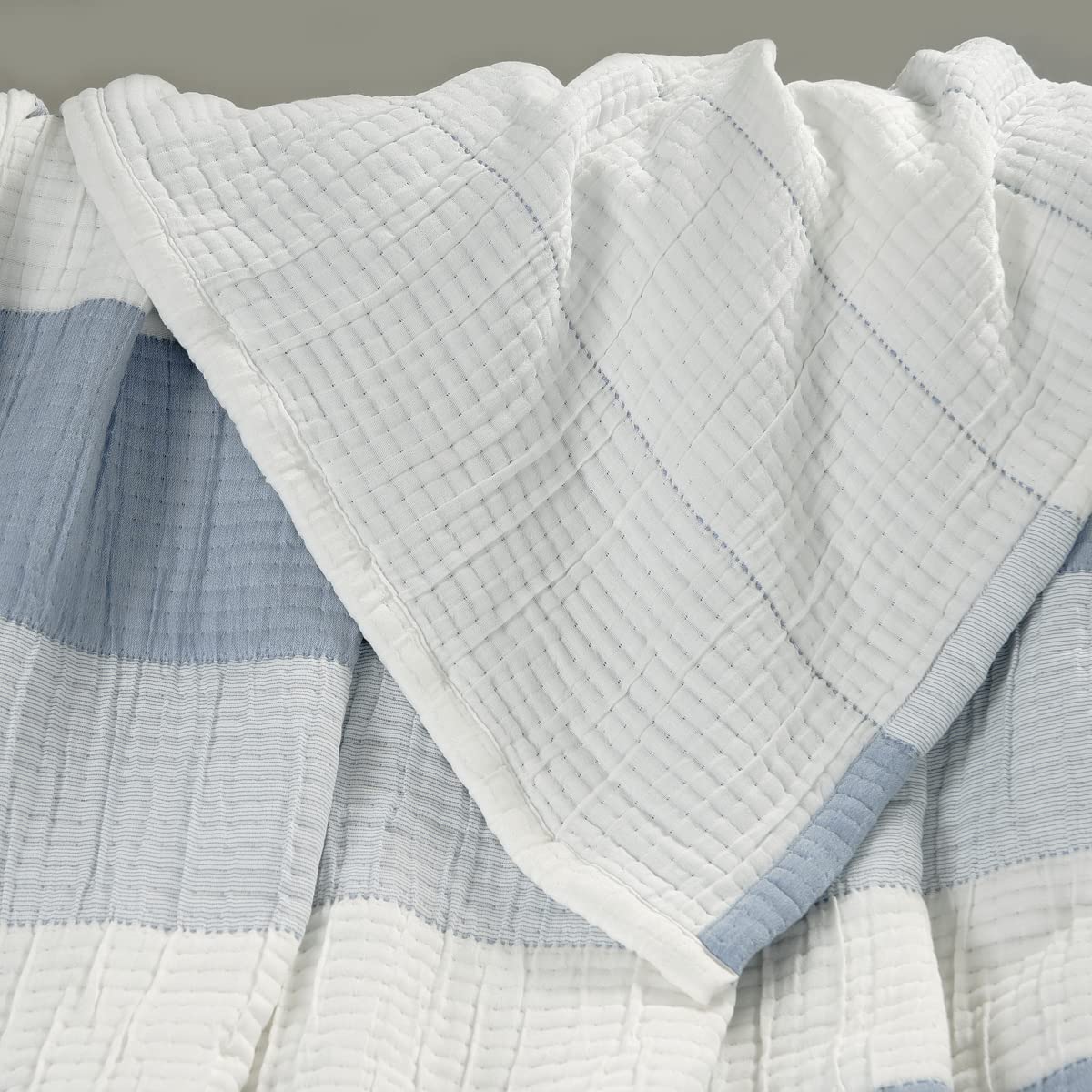 DOWN HOME Lyocell Blends Blanket Throw Reversible Super Soft Stripe Blanket Throw 60x80inch Blue