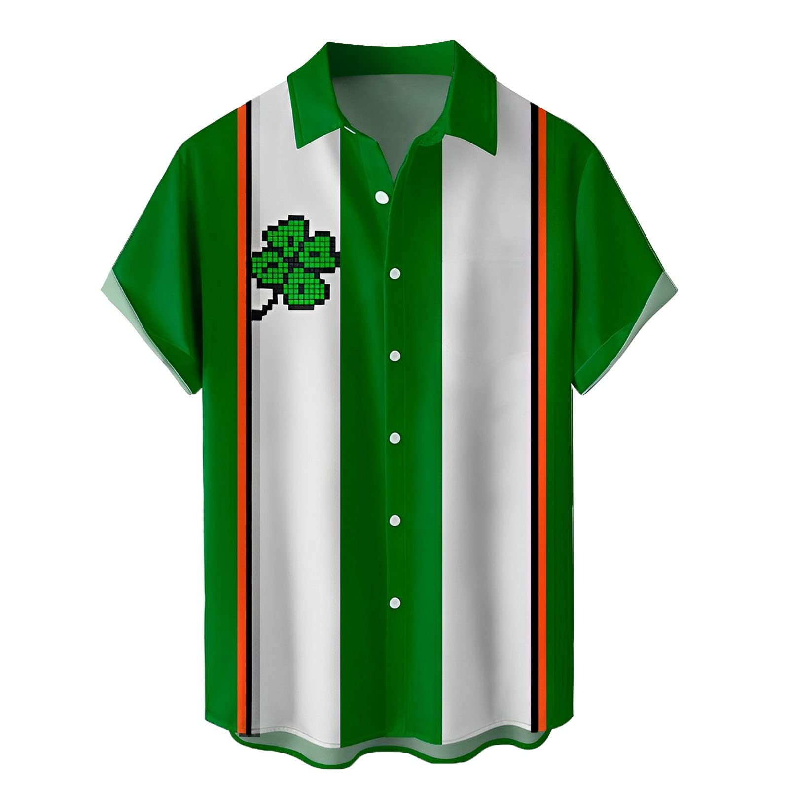 Hawaiian Shirt for Men, Unisex Summer Beach Casual Short Sleeve Button Down Shirts, St Patricks Day Shirt Clothing Tops