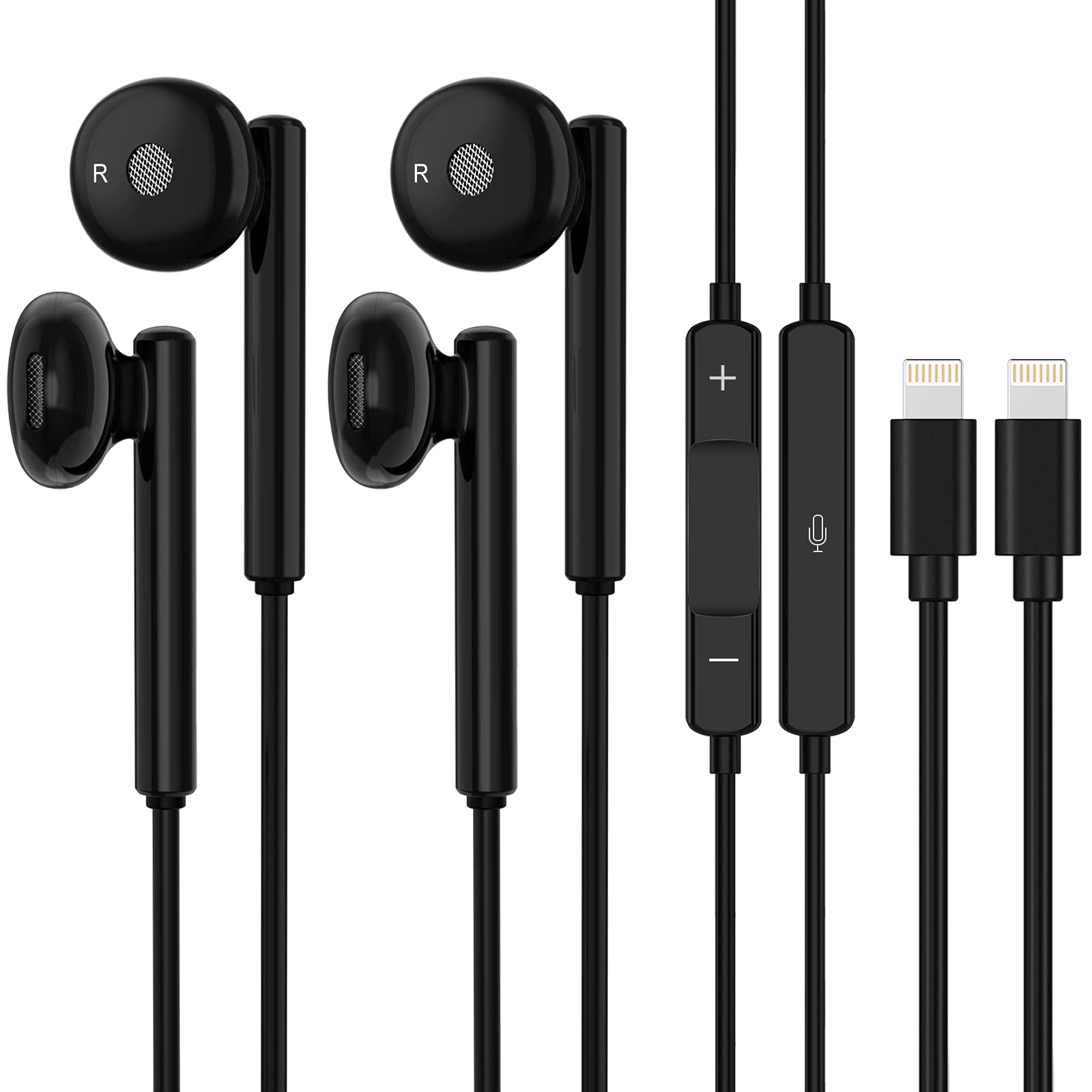 iPhone Earbuds Headphones,2 Pack iPhone Wired Earphones Stereo Sound iPhone Headphones with Microphone and Volume Control, Compatible with iPhone 14/13/12/11/7/8/8plus X/Xs/XR/Xs max/pro/se iPad-Black