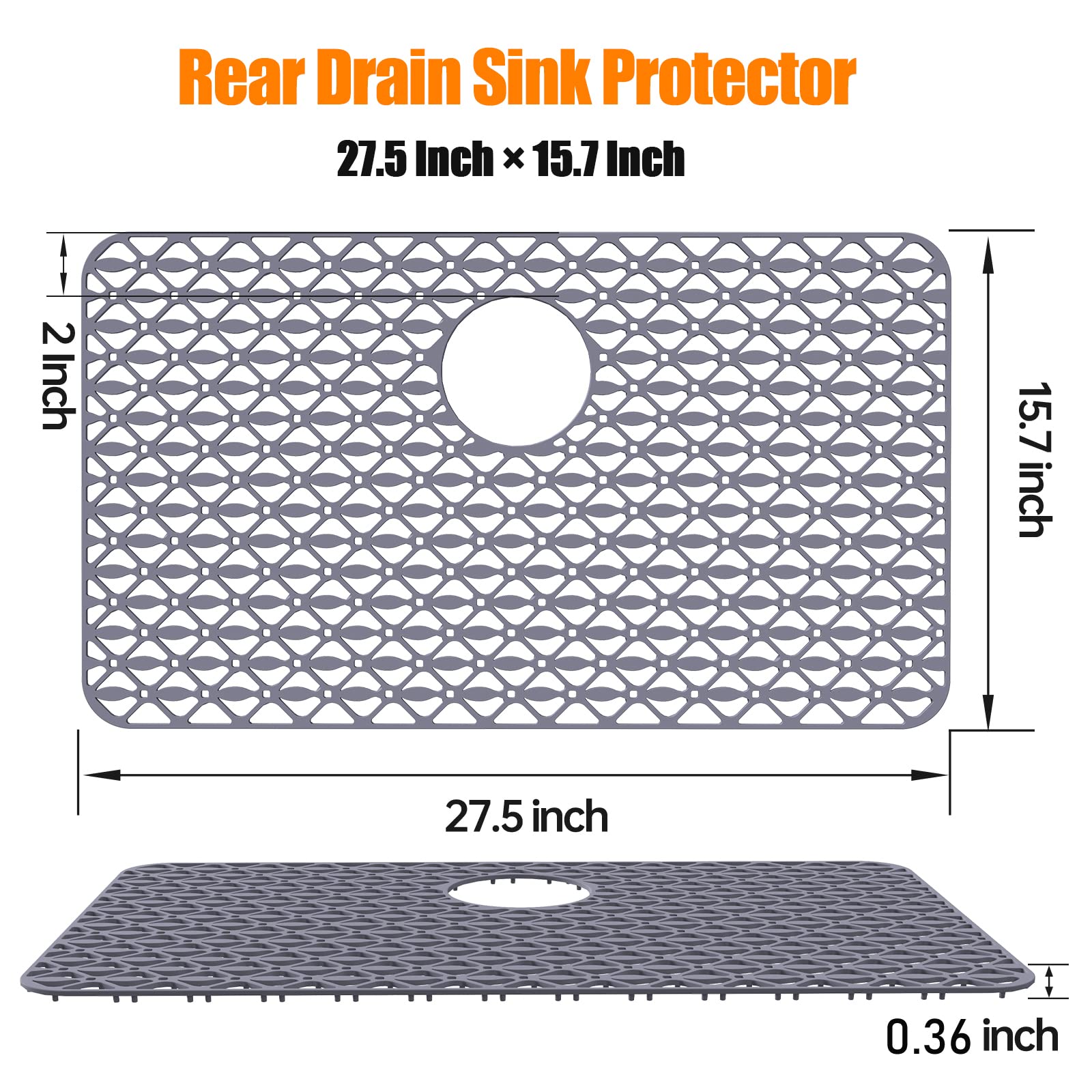 JUSTOGO Sink Protectors for Kitchen Sink 27.5'' x 15.7'', Kitchen Sink Mats Heat Resistant Silicone Mat for Stainless Steel Sink, Sink Mats for Bottom of Kitchen Sink, Rear Drain
