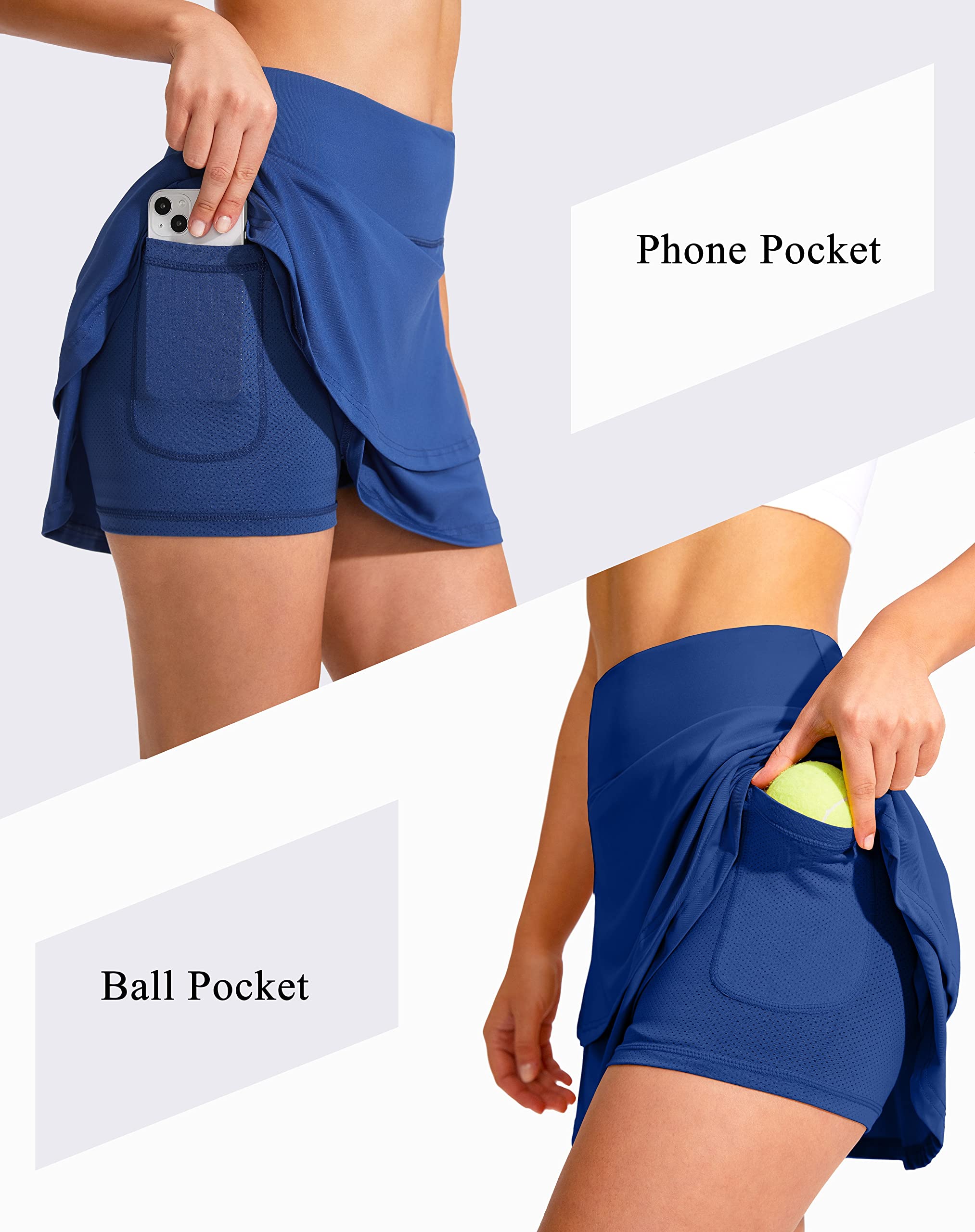 G Gradual Women's Pleated Tennis Skirts with 4 Pockets Athletic Golf Skorts Skirts for Women Layered Skirts for Workout Running (Royal Blue, Small)