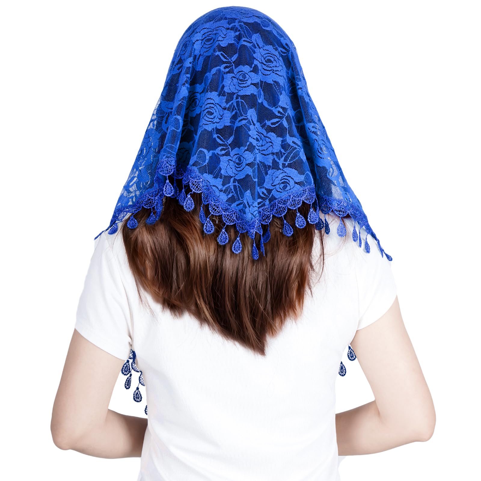 Lystaii Mass Veil Triangle Mantilla Triangle Lace Infinity Veils Cathedral Head Covering Latin Church Veil Chapel Scarf (Black)