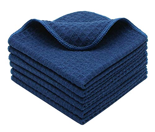 VeraSong Microfiber Kitchen Cleaning Cloth Thick Dish Rags Waffle Weave Washcloths Dish Cloths Ultra Absorbent Odor Free 12inch X 12inch 6 Pack Navy Blue