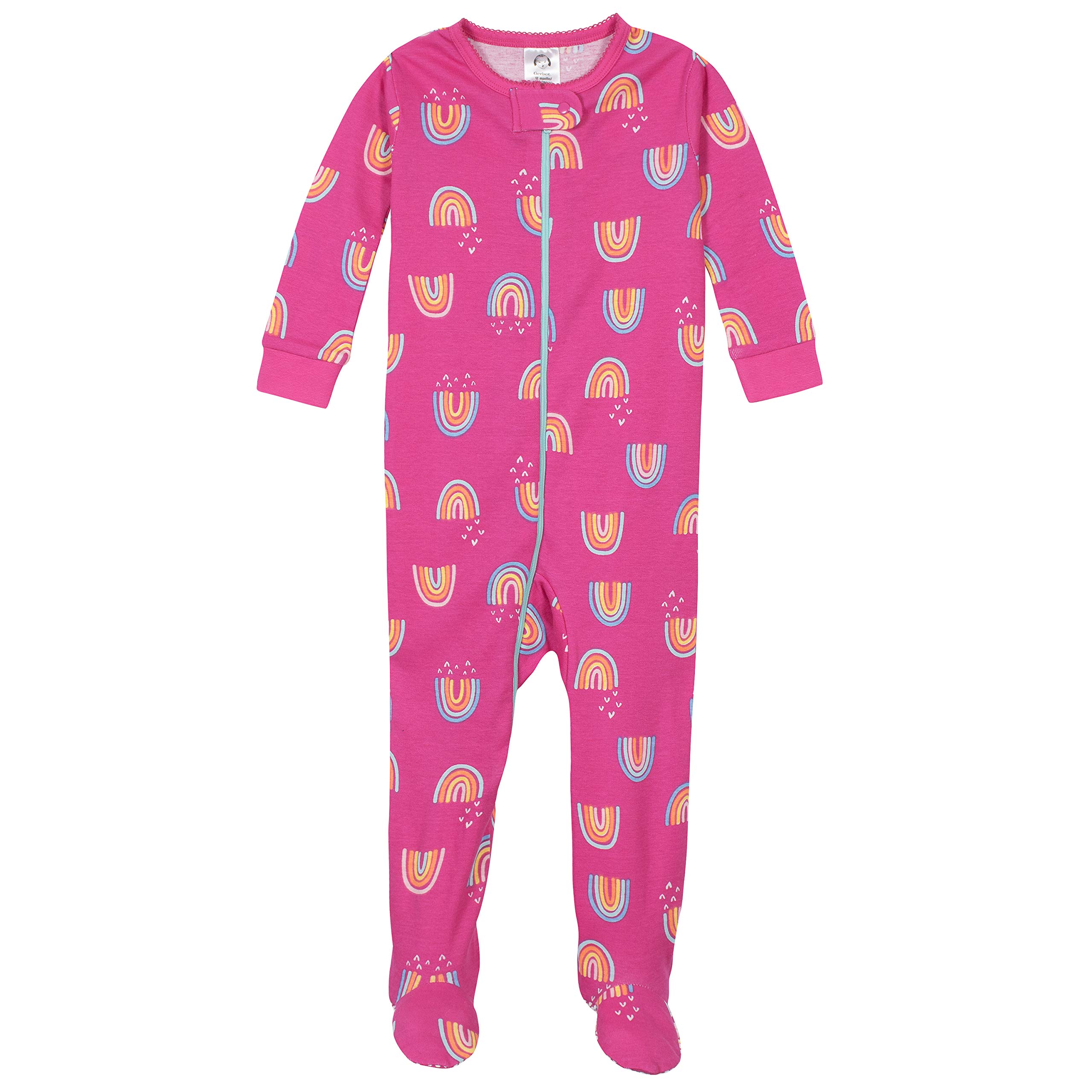 Gerber Baby Girls' 2-Pack Footed Pajamas, Rainbows Pink, 4T