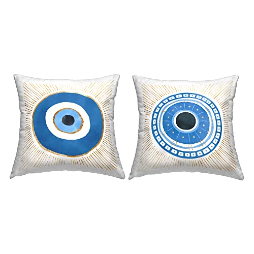 Stupell Industries Boho Blue Evil Eye Spiritual Symbol Design by Ziwei Li Throw (Set of 2) Pillow, 18 x 18