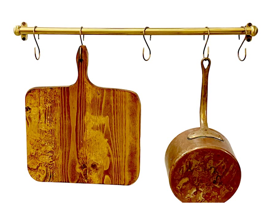 HRLBrass Burnished Unlacquered Brass Pot Rail with 5 "S Hooks (24 Inch)